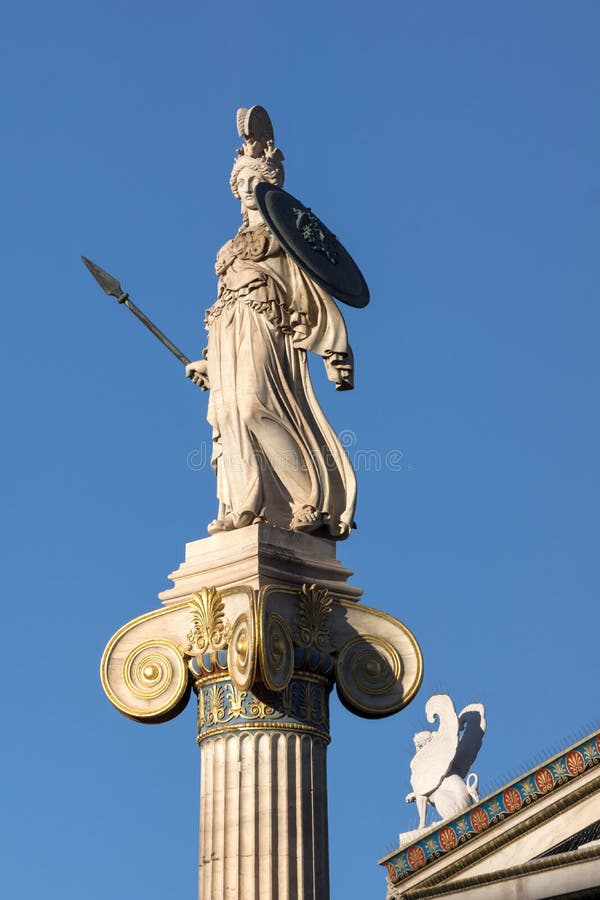 Sunset View of Athena Statue in Front of Academy of Athens, Attica ... Sunset View of Athena Statue in Front of Academy of Athens, Attica ...