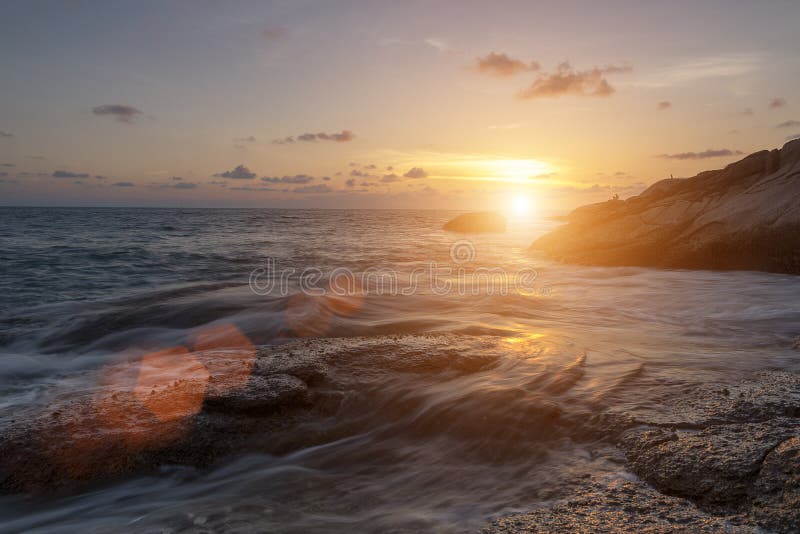 Sunset view on beach stock image. Image of climate, heavens - 151907625