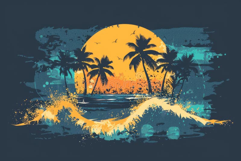 Sunset View of Beach with Palm Trees Stock Photo - Image of relaxation ...