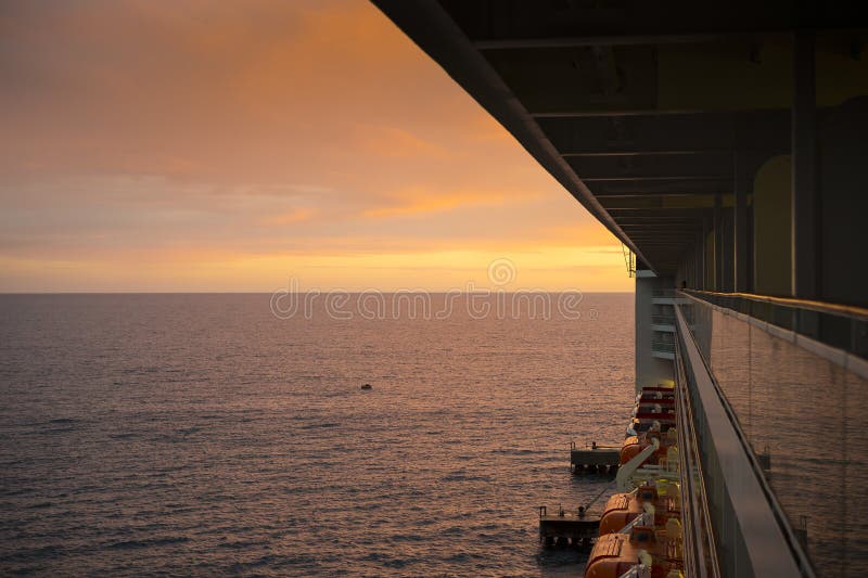 Cruise Ship Side with Lifeboats and Balcony. Stock Photo - Image of ...