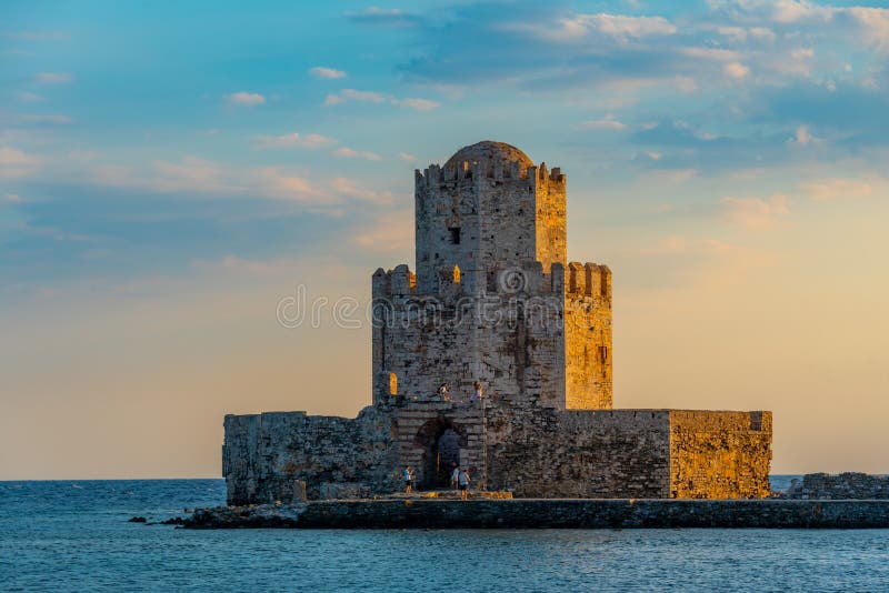 Sunset View of Bourtzi of Methoni Castle in Greece Stock Image - Image ...