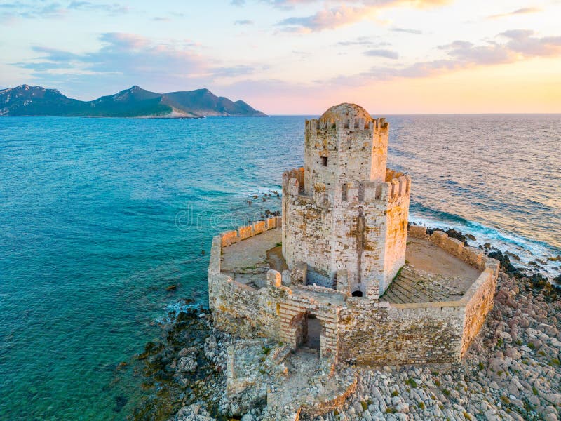 Sunset View of Bourtzi of Methoni Castle in Greece Stock Photo - Image ...
