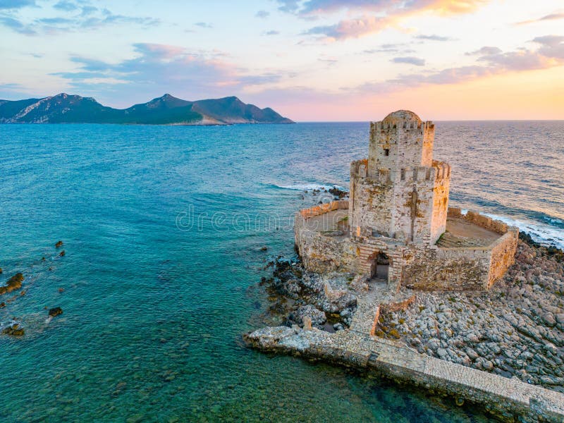 Sunset View of Bourtzi of Methoni Castle in Greece Stock Image - Image ...