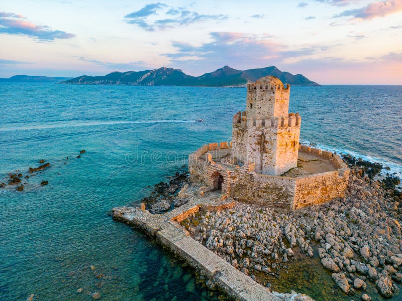 Sunset View of Bourtzi of Methoni Castle in Greece Stock Photo - Image ...