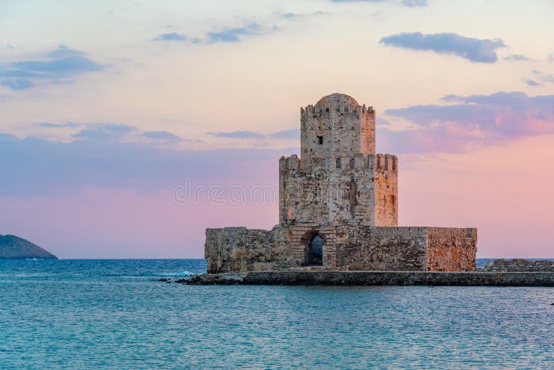 Sunset View of Bourtzi of Methoni Castle in Greece Stock Image - Image ...
