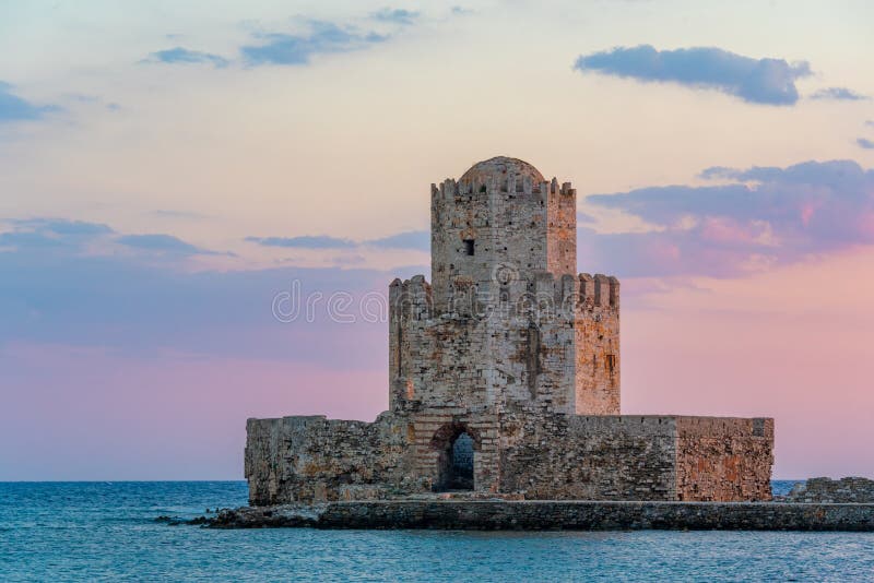 Sunset View of Bourtzi of Methoni Castle in Greece Stock Image - Image ...