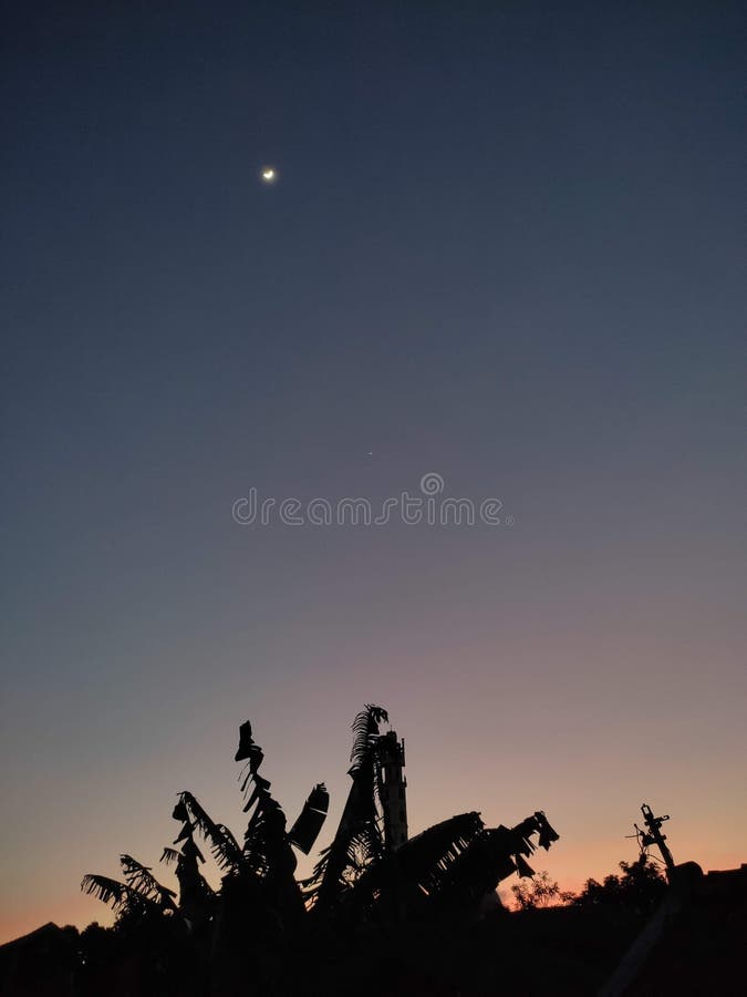 Sunset View with Bright Moonlight Stock Image - Image of moonlight ...