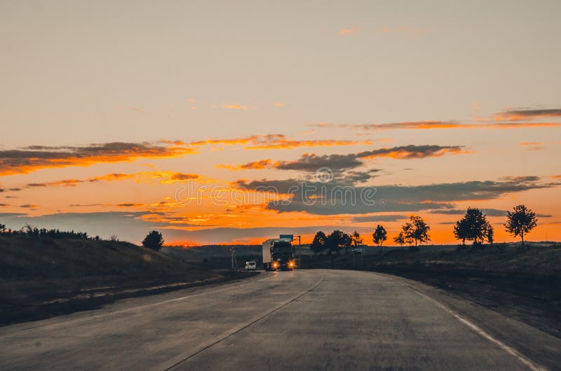 Sunset View from the Car Front Window Stock Image - Image of light ...