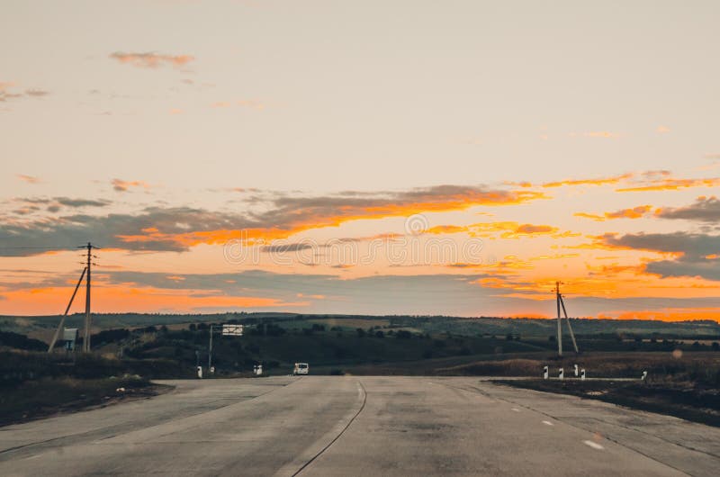 Sunset View from the Car Front Window Stock Image - Image of handle ...