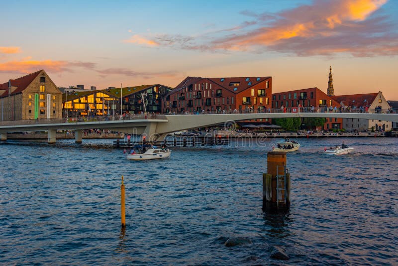 Sunset View of a Channel in Central Copenhagen, Denmark. Stock Image ...