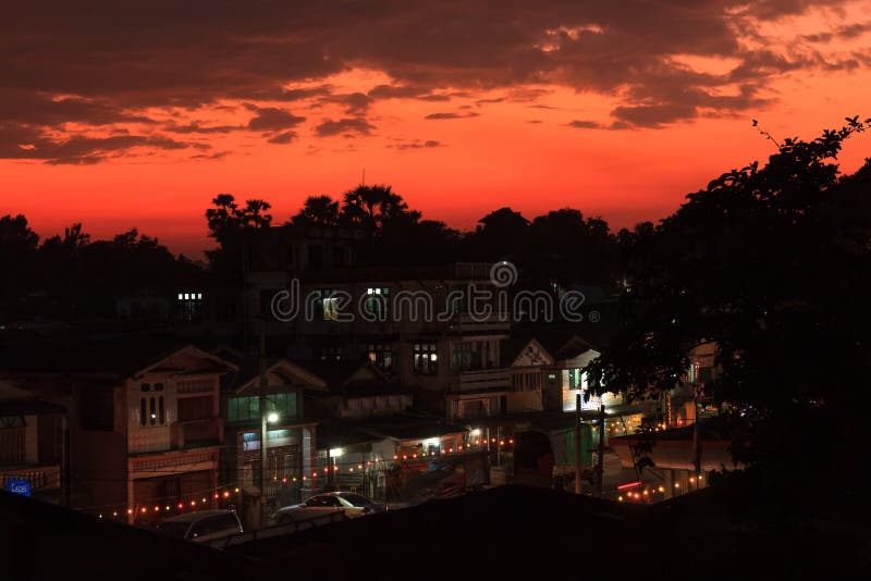 Sunset View of the City of Hpa-an, Myanmar Stock Photo - Image of hpaan ...