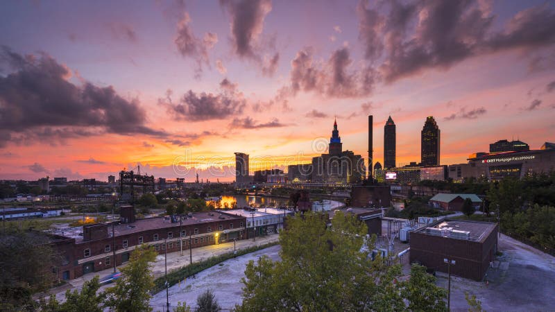 Sunset View of Cleveland Ohio Stock Image - Image of downtown, office ...