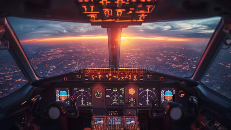 Sunset View of Cockpit in Plane Image Stock Image - Image of evening ...