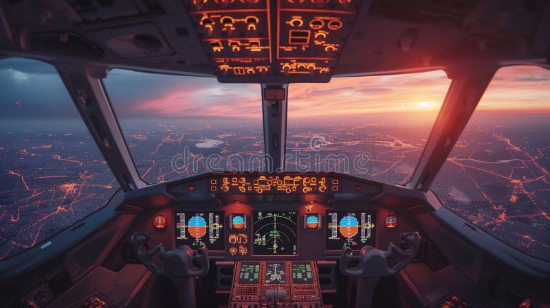 Sunset View of Cockpit in Plane Image Stock Image - Image of plane ...