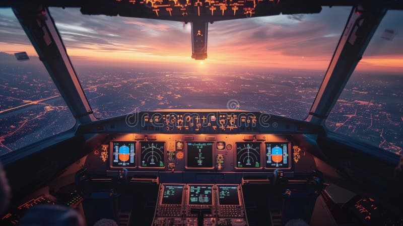 Sunset View of Cockpit in Plane Image Stock Image - Image of generated ...