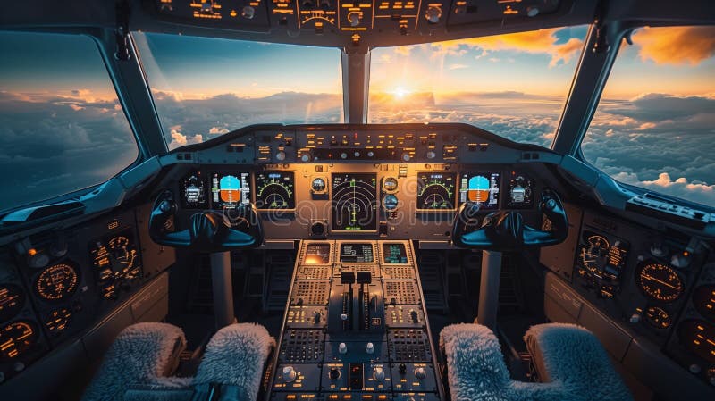 Sunset View of Cockpit in Plane Image Stock Image - Image of aerial ...