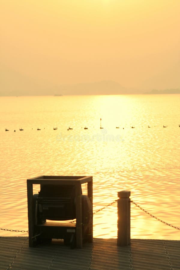 Sunset view on a dock stock image. Image of fence, sundown - 443951
