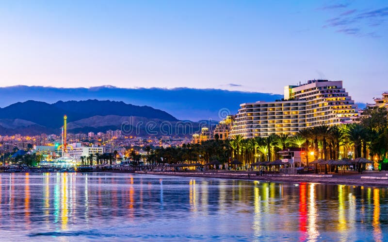 Sunset View of Eilat in Israel Stock Image - Image of city, boat: 206077621