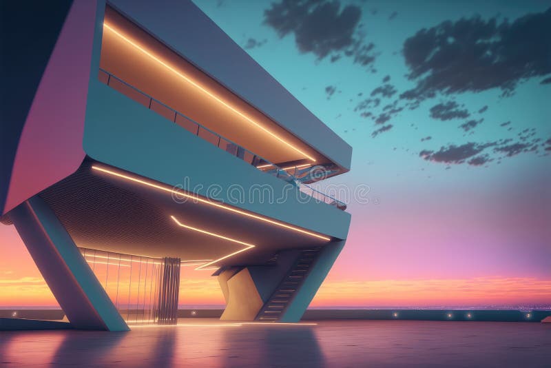 Sunset View of Empty Balcony Floor on Corridor of Modern Building ...