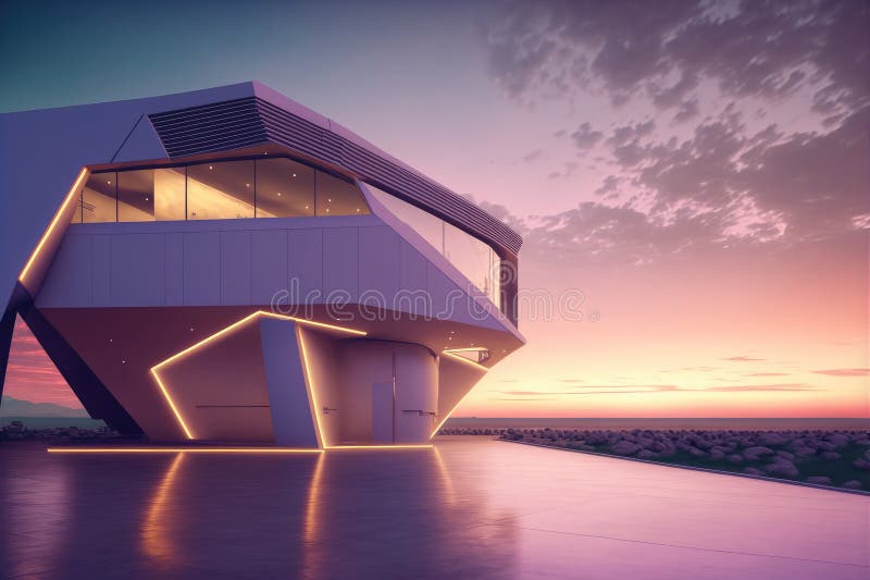 Sunset View of Empty Balcony Floor on Corridor of Modern Building ...