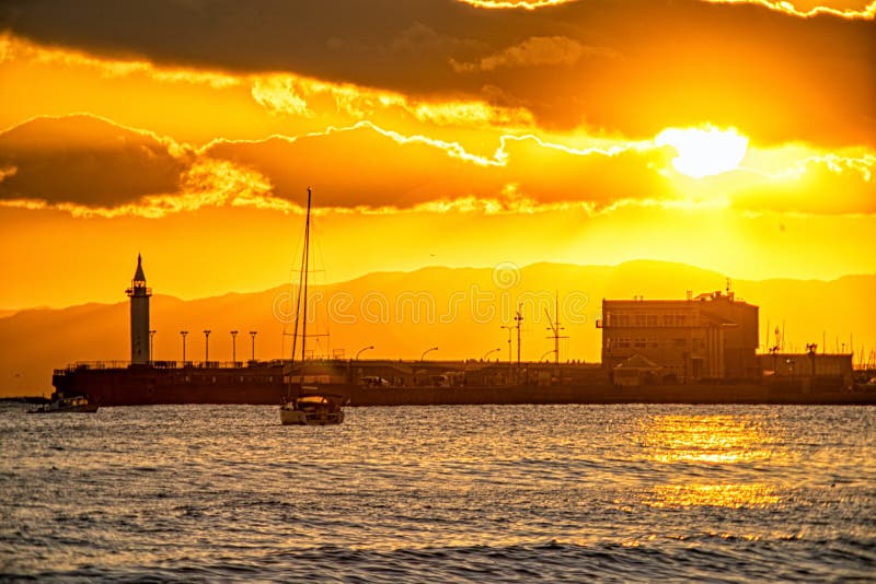 Sunset View of Enoshima, Kanagawa in Japan Stock Image - Image of beach ...