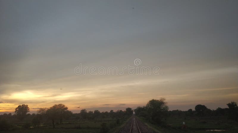 Sunset View in Evening Sky in Farm Countryside Area Stock Photo - Image ...