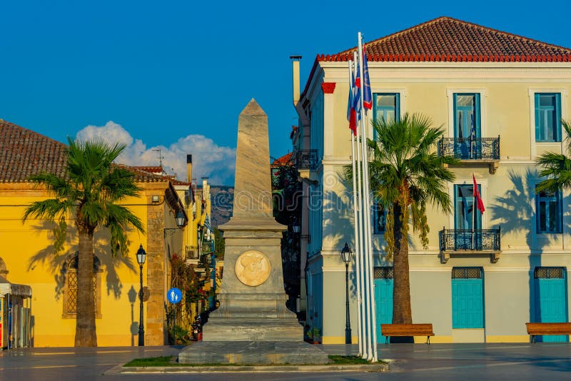 Sunset View of Filellinon Square in Greek Town Nafplio Editorial Photo ...