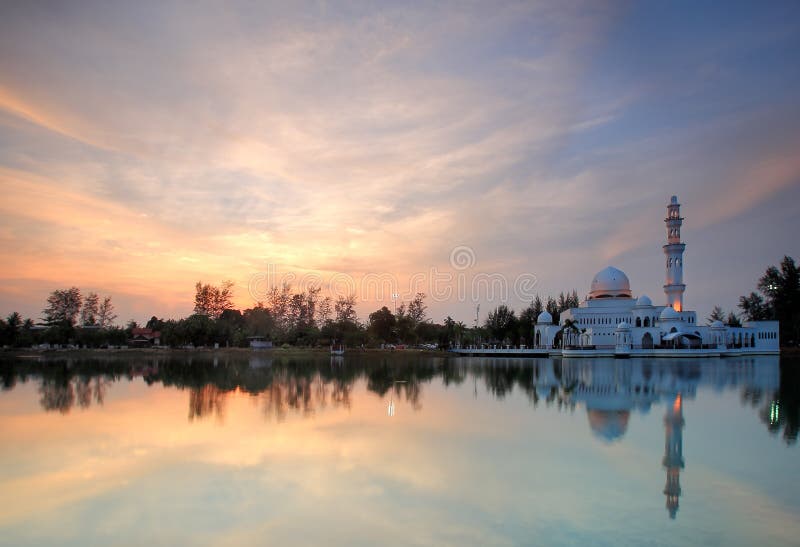 Sunset View of Floating Mosque Stock Photo - Image of building ...