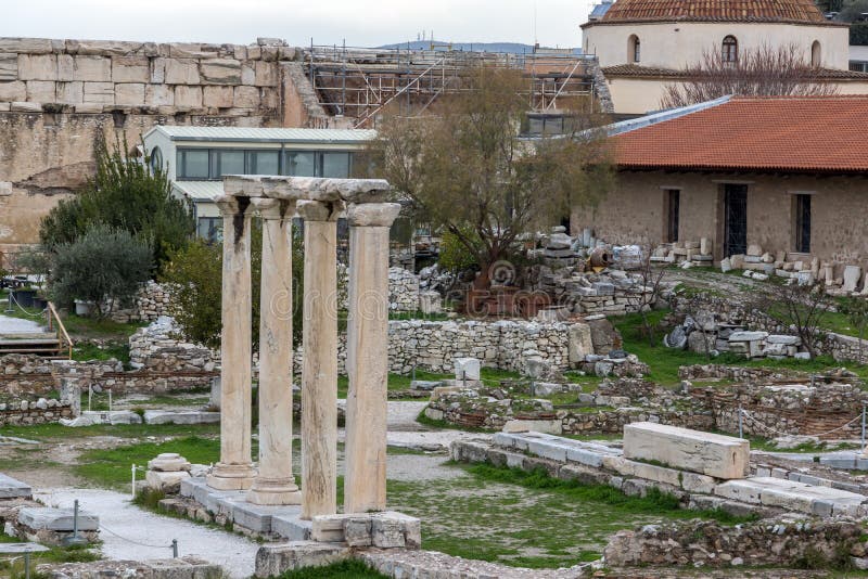 Sunset View of Hadrian`s Library in Athens, Greece Stock Photo - Image ...