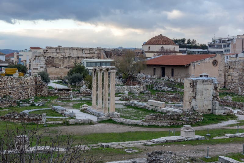 Sunset View of Hadrian`s Library in Athens, Greece Stock Photo - Image ...
