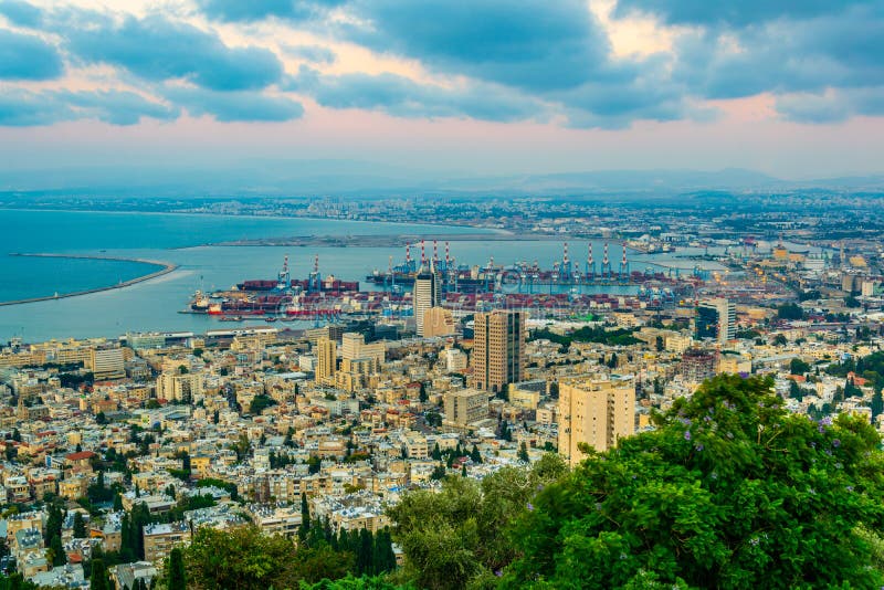 Sunset View of Haifa, Israel Stock Photo - Image of aerial, coastline ...