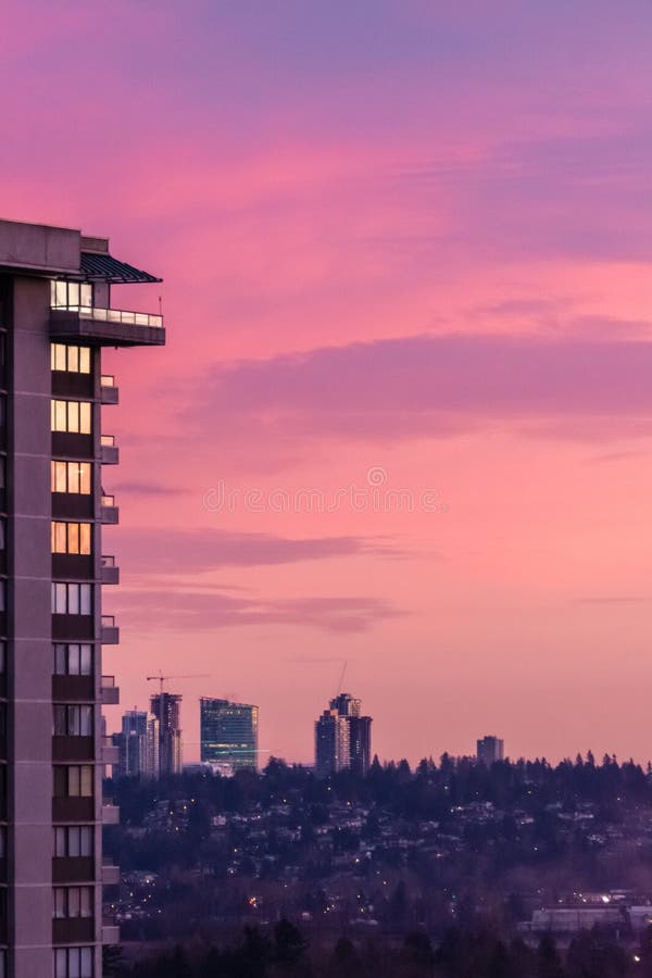 Sunset View from High-rise Building on Crimson Sky Background Stock ...
