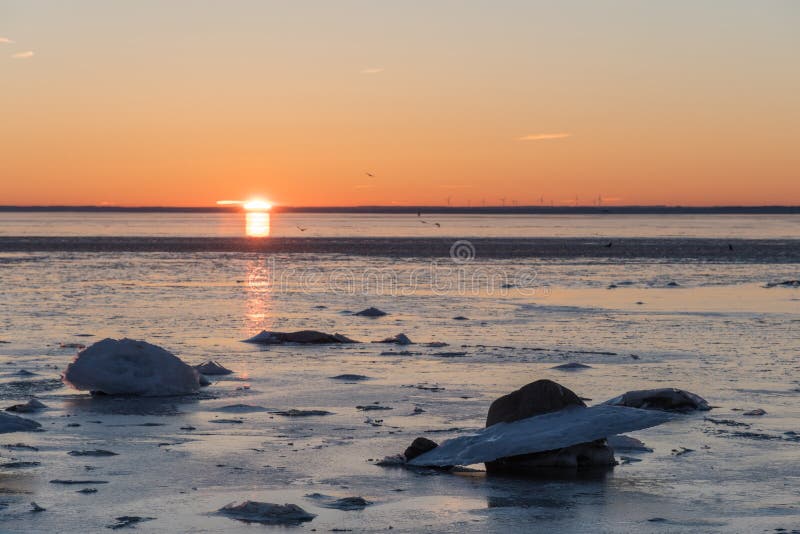 Sunset View by an Icy Coast Stock Image - Image of sunrise, nature ...