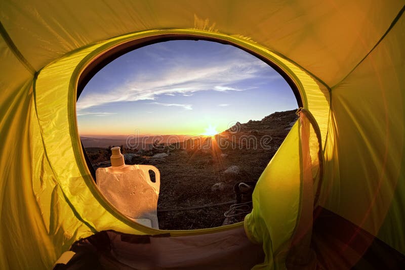 Sunset View from Inside of Glow Tent Stock Photo - Image of beam ...