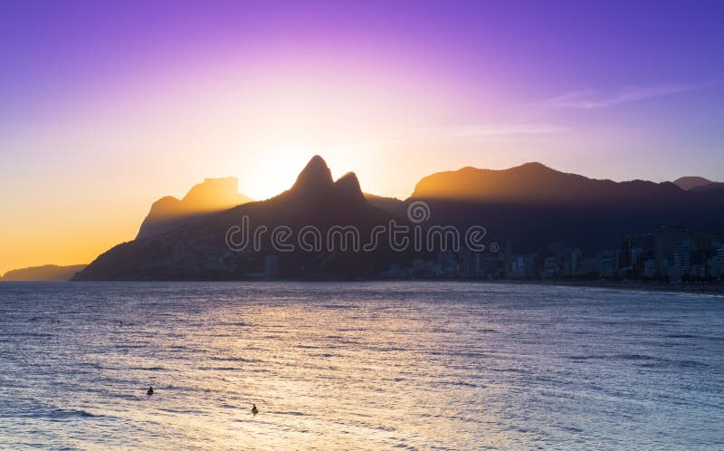 Sunset View of Ipanema in Rio De Janeiro Stock Photo - Image of aerial ...