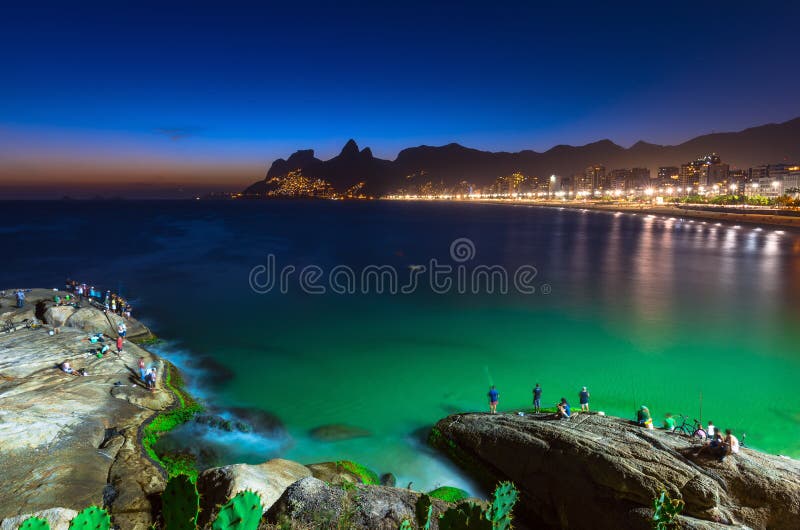 View of Ipanema Beach with Two Brothers Mountain in Sunset Silhouette ...