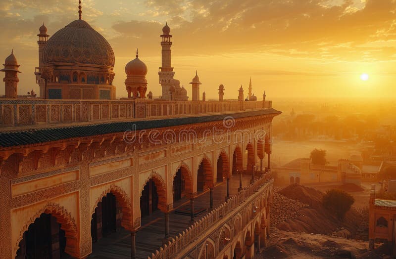 Sunset View of an Islamic Mosque, Mosque Silhouettes Concept Stock ...