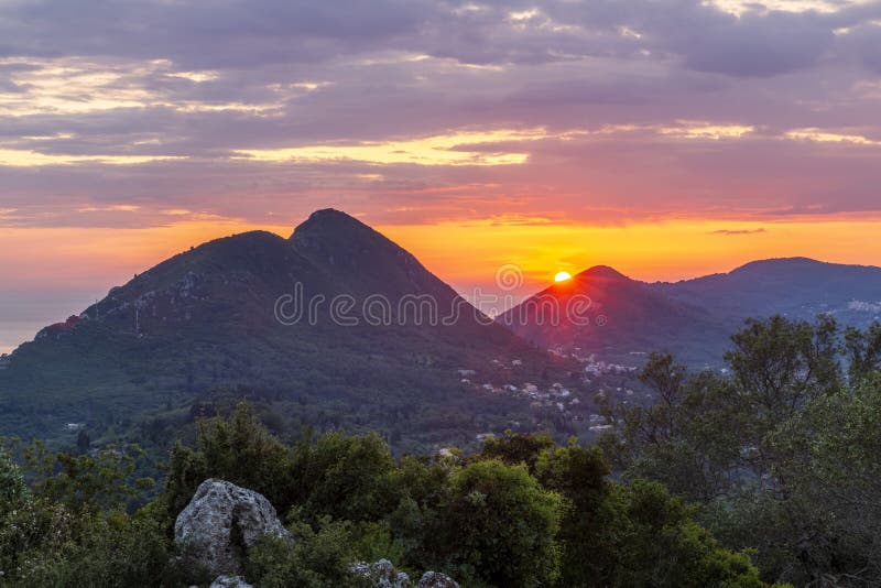 Sunset View from Kaiser S Throne Viewpoint on the Island of Corfu Stock ...