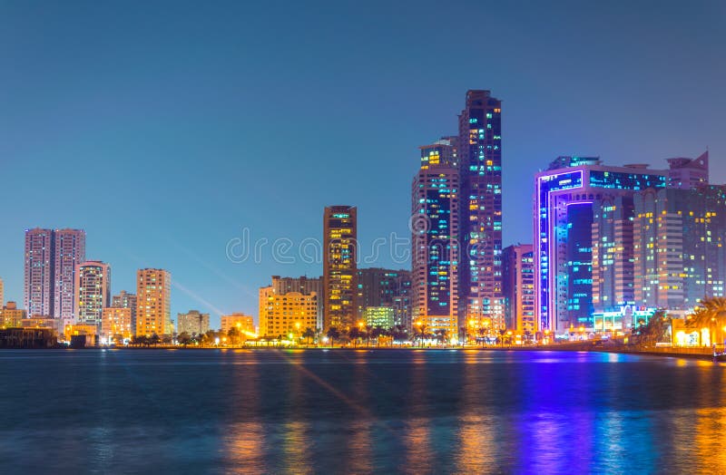Sunset View of the Khalid Lagoon Surrounded with Skyscraper in the ...