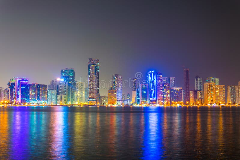 Sunset View of the Khalid Lagoon Surrounded with Skyscraper in the ...