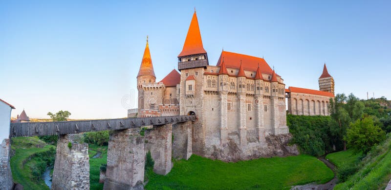 Sunset View of the Korvin Castle in Hunedoara, Romania Stock Photo ...