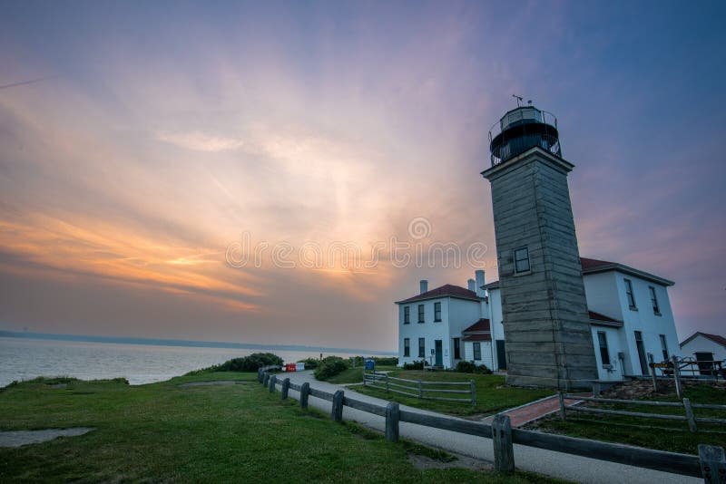 Sunset of Lighthouse at Jamestown of Rhode Island Stock Photo - Image ...