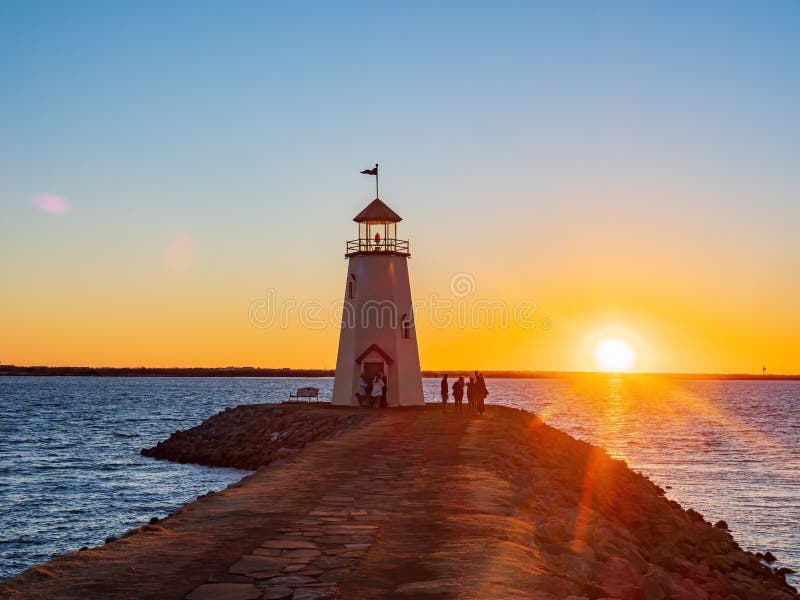 Sunset View of the Lighthouse of Lake Hefner Stock Photo - Image of ...