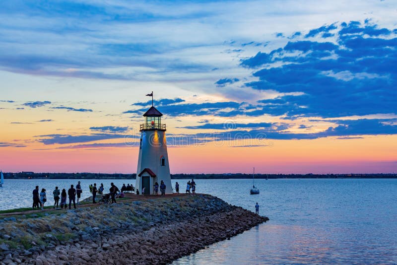 Sunset View of the Lighthouse in Lake Hefner Editorial Image - Image of ...