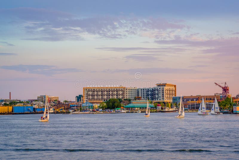 Sunset View of Locust Point, in Baltimore, Maryland Editorial ...