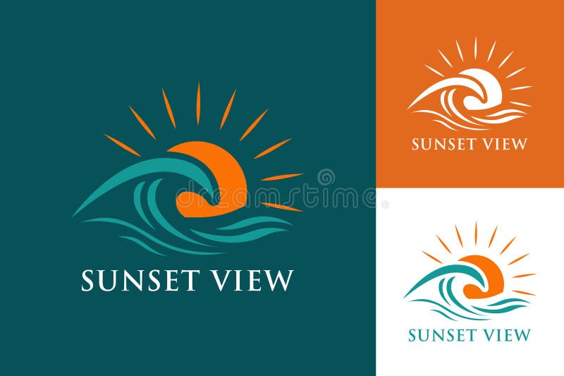 Sunset View Logo Design Featuring Ocean Wave and Sun Stock Vector ...
