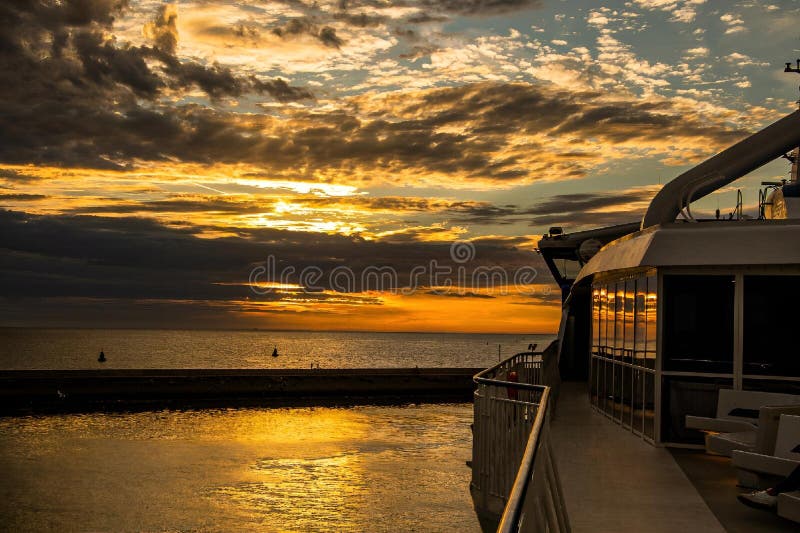 A Sunset View Looking Out Over the Sea from a Cruise Ship Stock Photo ...