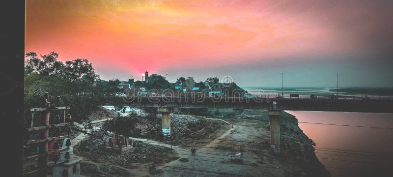 Sunset View from Lord Curzon Bridge Stock Image - Image of prayagraj ...
