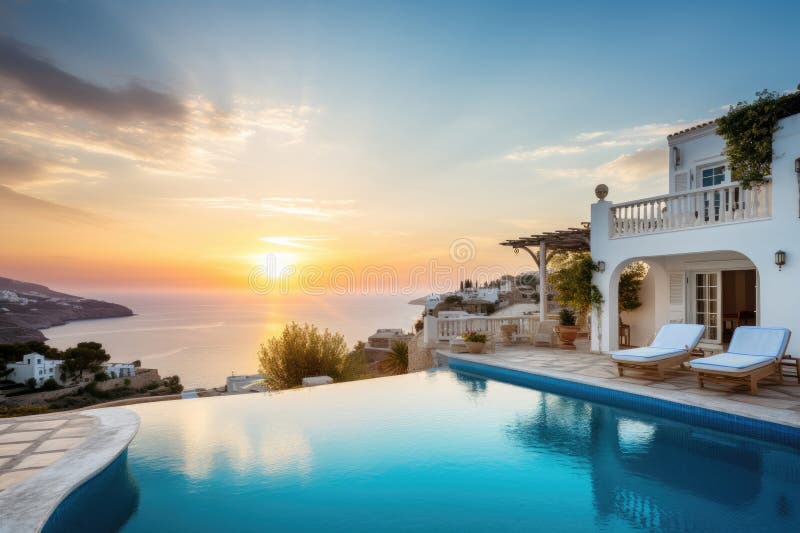 Sunset View from Luxurious Seaside Villa Stock Illustration ...
