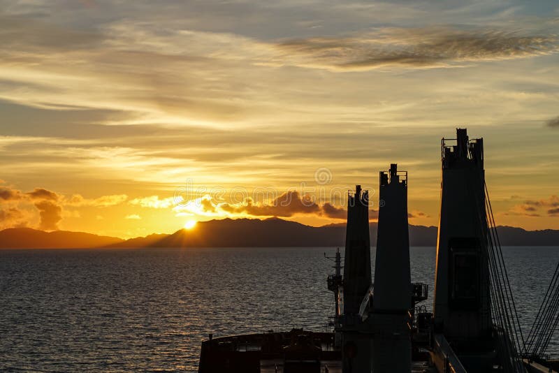 Sunset View from a Merchant Ship in Vicinity of Philippines Coast Stock ...